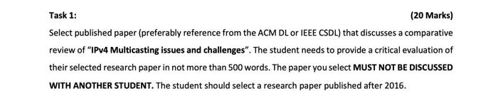 Solved Task 1: (20 Marks) Select published paper (preferably | Chegg.com
