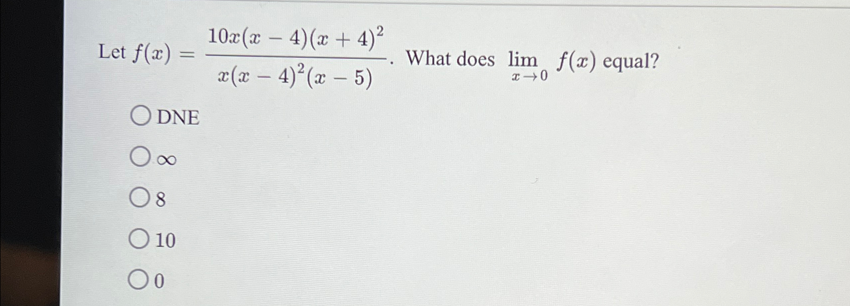 Solved Let f(x)=10x(x-4)(x+4)2x(x-4)2(x-5). ﻿What does | Chegg.com