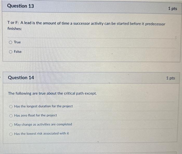 Solved Tor F: A lead is the amount of time a successor | Chegg.com