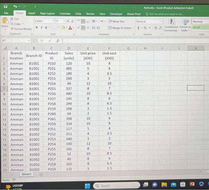 Solved An MS Excel workbook stores sales of different | Chegg.com