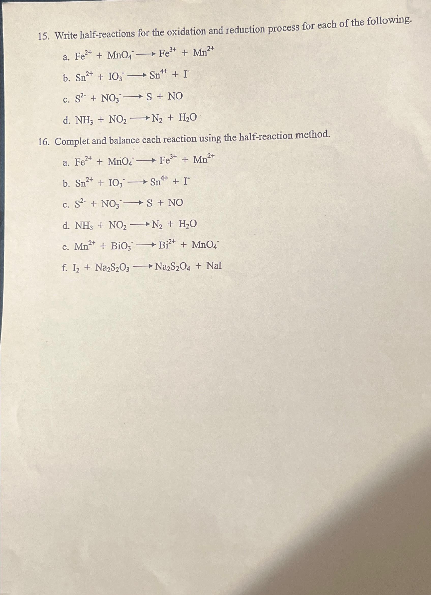 Solved Write half-reactions for the oxidation and reduction | Chegg.com