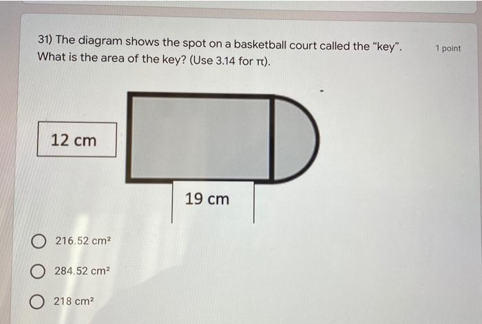 Solved 31) The diagram shows the spot on a basketball court | Chegg.com