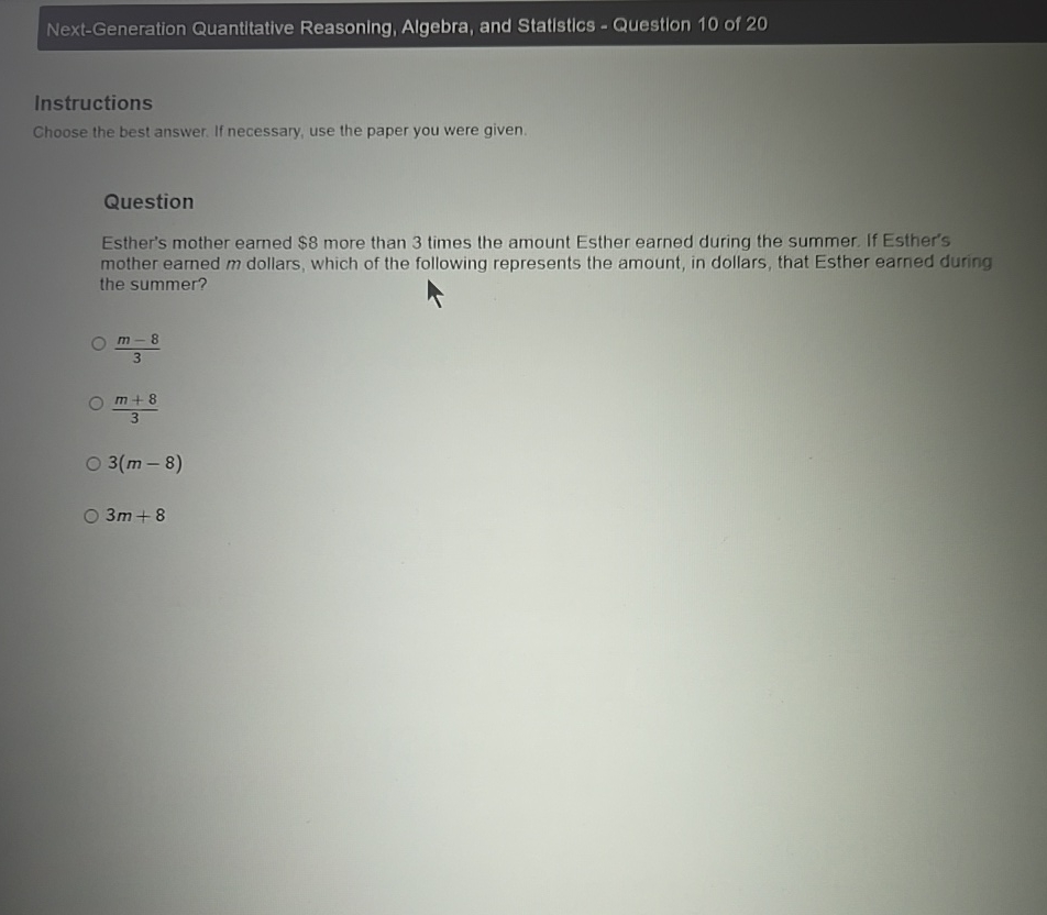 Solved Next-Generation Quantitative Reasoning, Algebra, and | Chegg.com