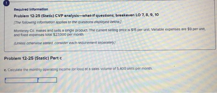 Solved Required Information Problem 12-25 (Static) CVP | Chegg.com
