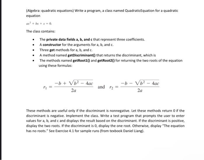 Solved (Algebra: quadratic equations) Write a program, a | Chegg.com
