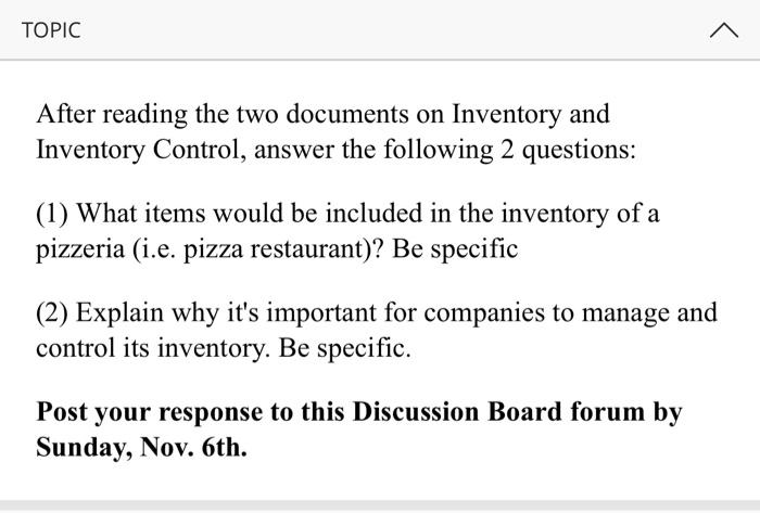 Solved After reading the two documents on Inventory and | Chegg.com