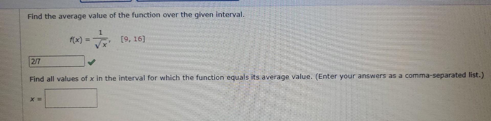 Solved Find the average value of the function over the given | Chegg.com