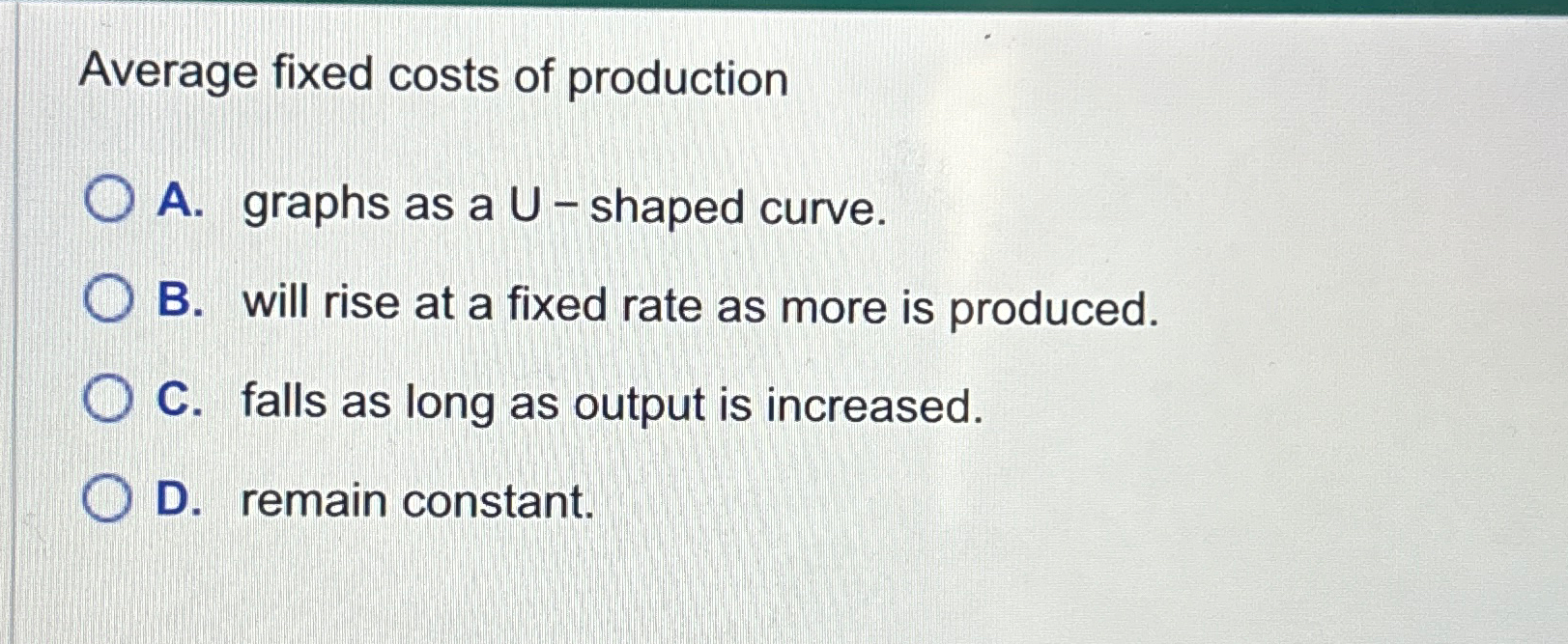 Solved Average fixed costs of productionA. ﻿graphs as a | Chegg.com