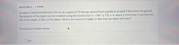 Solved QUESTION 3 - 1 POINT An object is launched directly | Chegg.com