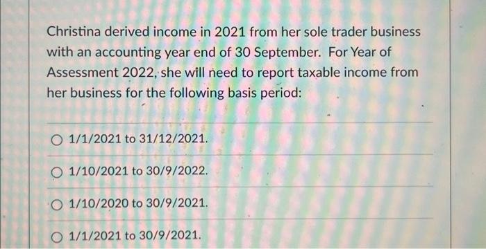 Solved Christina derived income in 2021 from her sole trader | Chegg.com