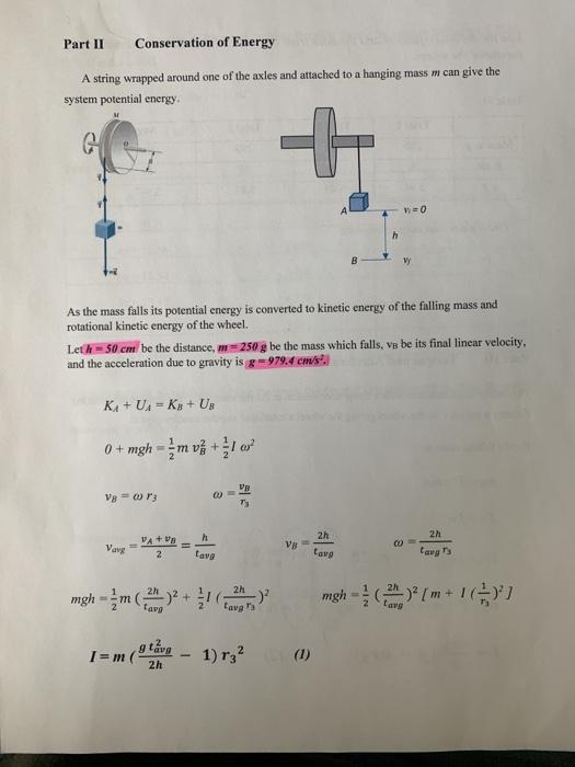Solved Part II Conservation of Energy A string wrapped | Chegg.com