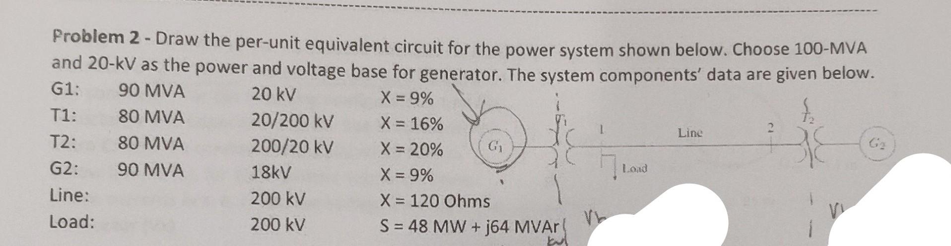 Solved Problem 2 - Draw the per-unit equivalent circuit for | Chegg.com