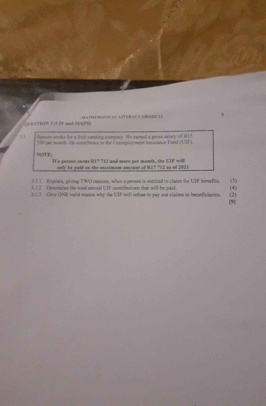 Solved MATWEMATICAL LITERACY GRADE 1253 (CIF and MAPs)3.1. | Chegg.com