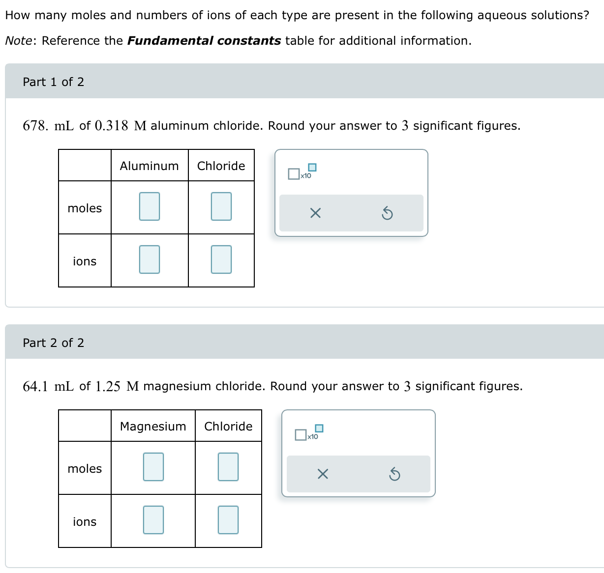 Solved How many moles and numbers of ions of each type are | Chegg.com