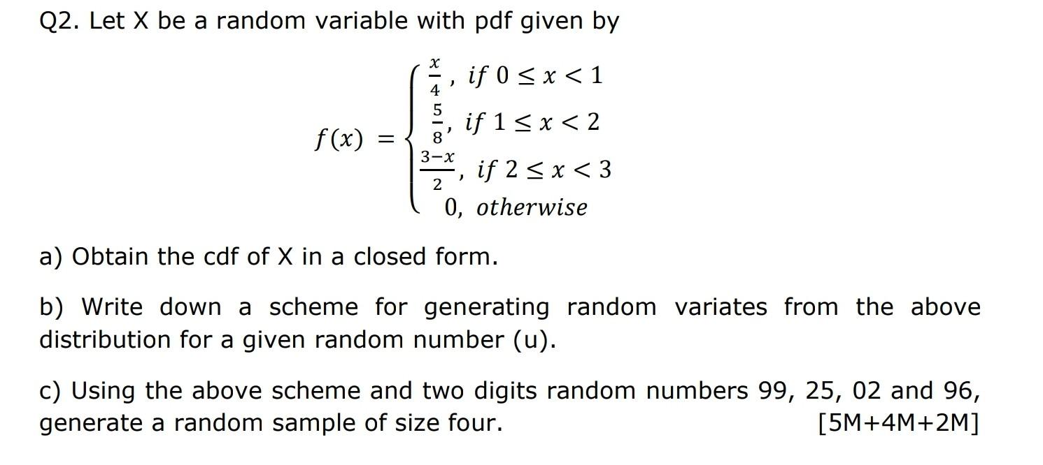 Solved Q2. Let X be a random variable with pdf given by | Chegg.com