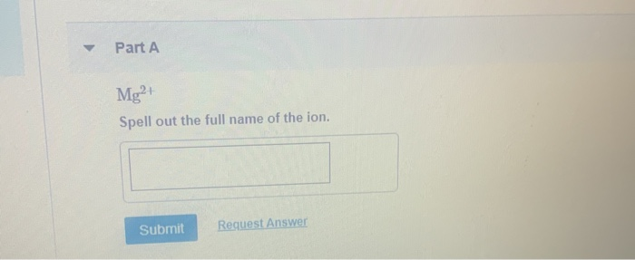 Solved Part A Mg2+ Spell out the full name of the ion. | Chegg.com