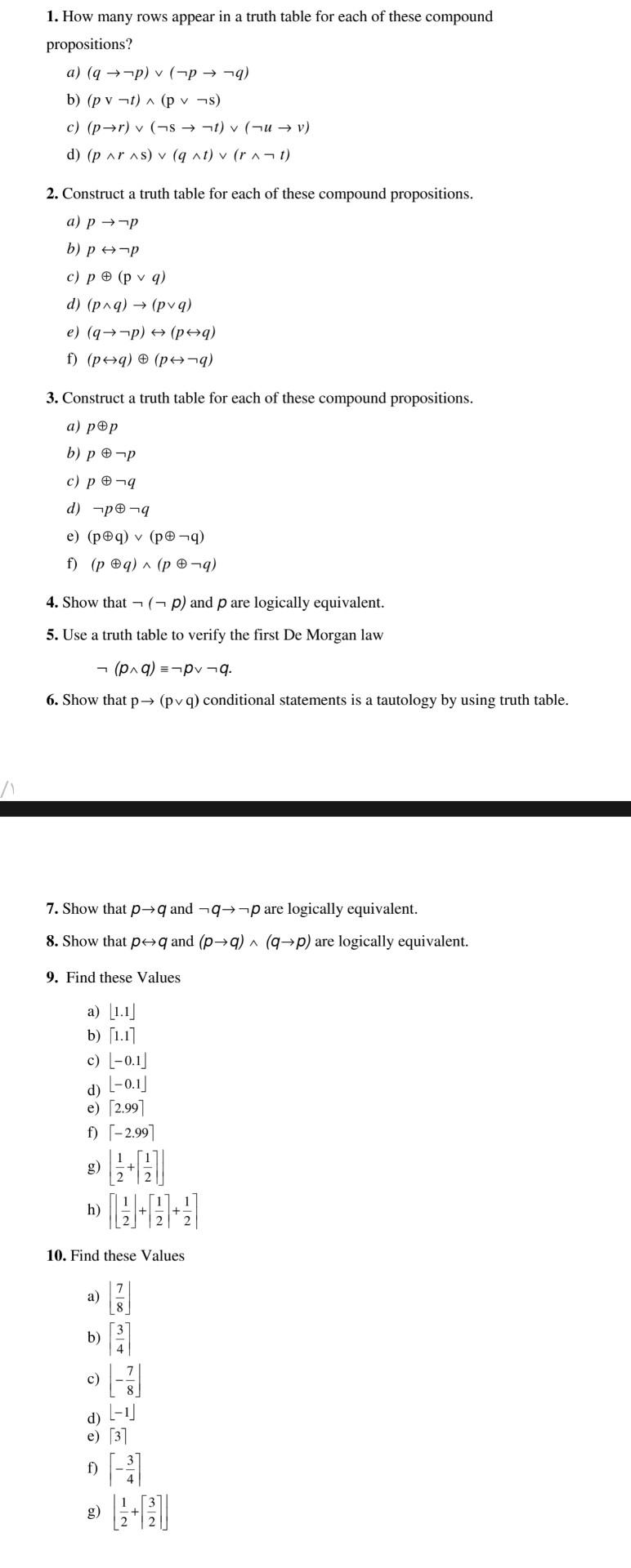 Solved 1. How many rows appear in a truth table for each of | Chegg.com