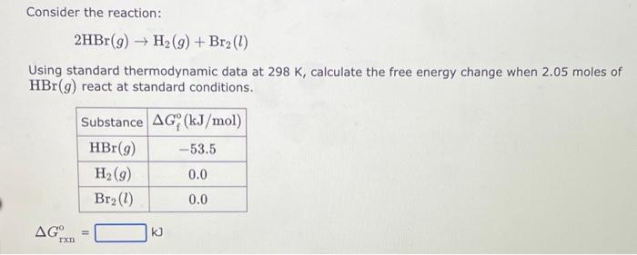 Solved Consider the reaction: 2HBr(g)→H2(g)+Br2(l) Using | Chegg.com