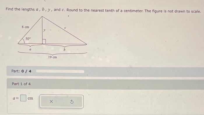 Solved Find the lengths a,b,y, and c. Round to the nearest | Chegg.com