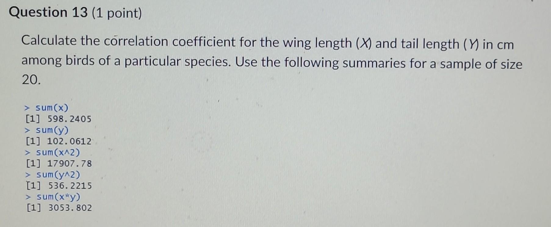 Solved Calculate the correlation coefficient for the wing | Chegg.com