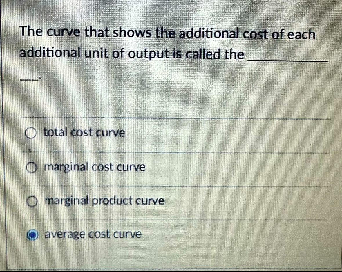 Solved The curve that shows the additional cost of each | Chegg.com
