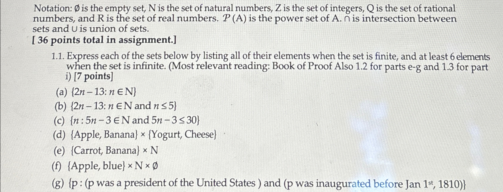 Notation: O? ﻿is the empty set, N ﻿is the set of | Chegg.com