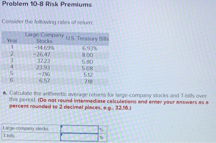 Solved Problem 10-8 Risk Premiums Consider the following | Chegg.com