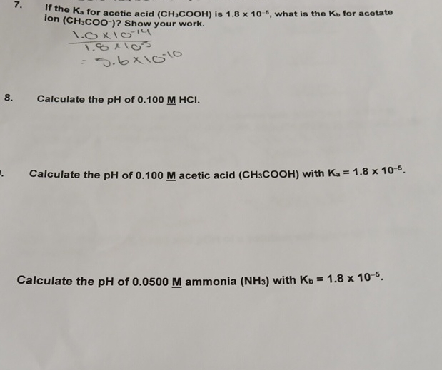Solved calculate th pH If the Ka ﻿for acetic acid | Chegg.com
