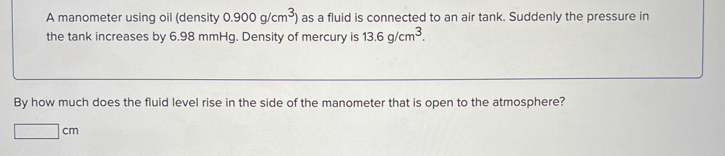 Solved A manometer using oil (density 0.900gcm3 ) ﻿as a | Chegg.com