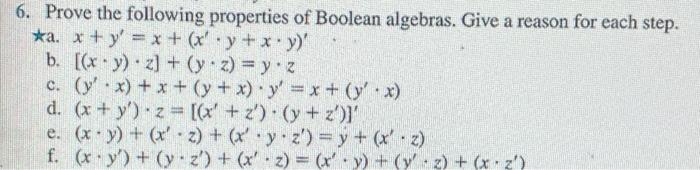 Solved Prove The Following Properties Of Boolean Algebras