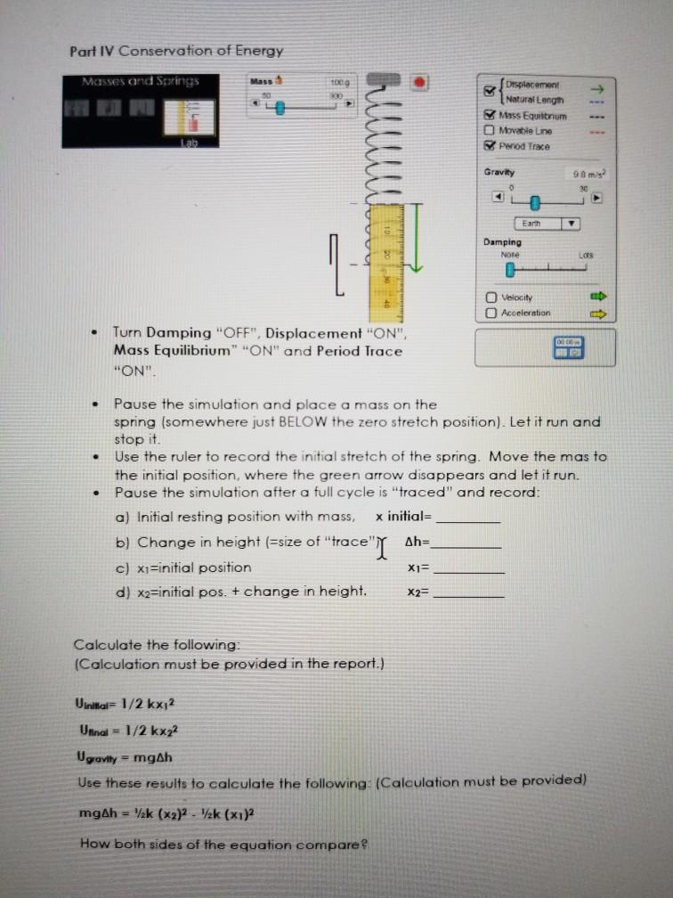 Solved Part IV Conservation of Energy Masses and Strings | Chegg.com