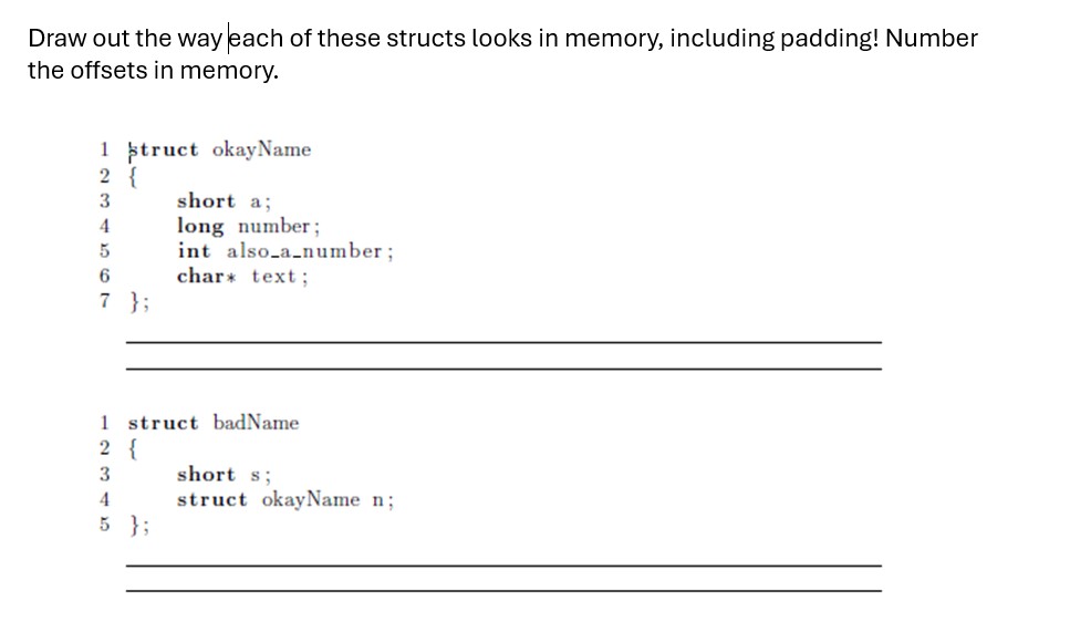 Solved Draw out the way each of these structs looks in | Chegg.com