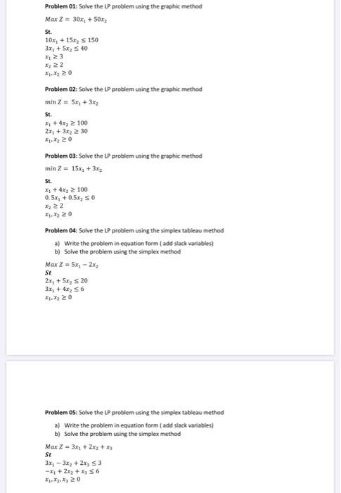 Solved Problem 01: Solve the LP problem using the graphic | Chegg.com