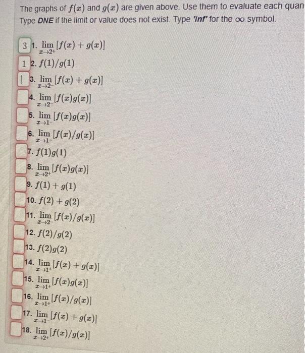 Solved The graphs of f(x) and g(x) are given above. Use them | Chegg.com