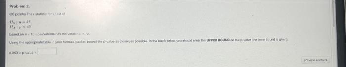 Solved Problem 2 po pointer the t statistic for a teet of | Chegg.com