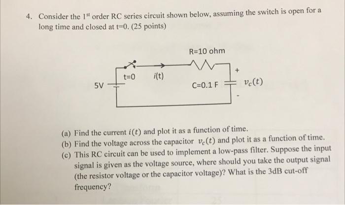 Solved 4. Consider the 1st order RC series circuit shown | Chegg.com
