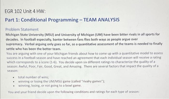 Solved EGR 102 Unit 4 HW: Part 1: Conditional Programming - | Chegg.com