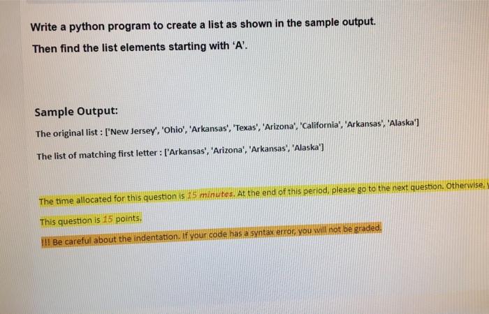 Solved Write a python program to create a list as shown in | Chegg.com