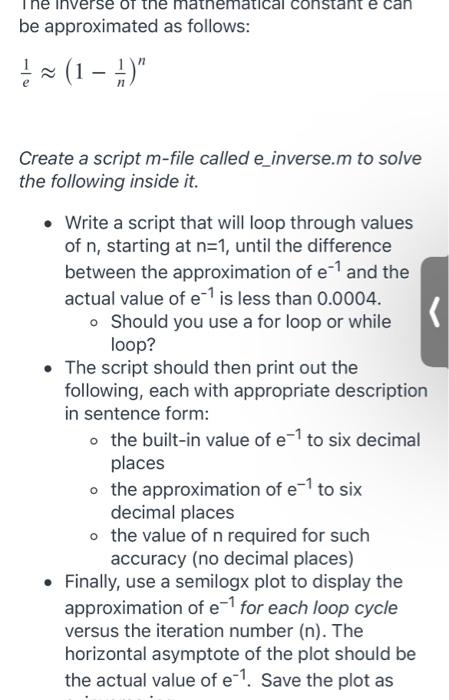 Solved ne inverse of the ma ematical constant e can be | Chegg.com