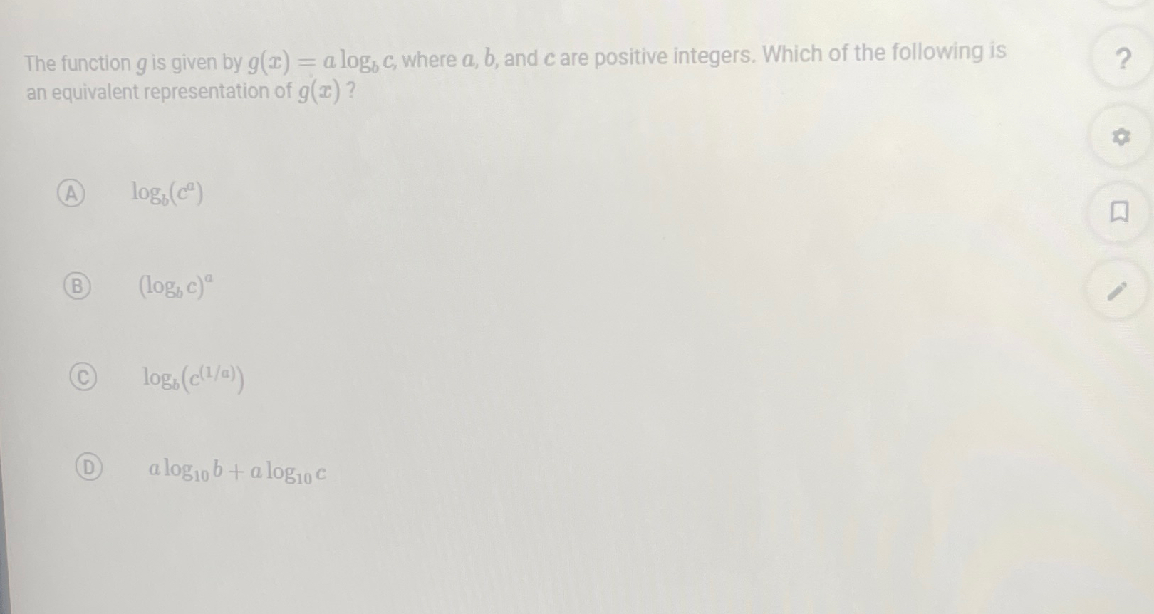 Solved The function g ﻿is given by g(x)=alogbc, ﻿where a,b, | Chegg.com