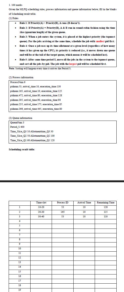 Solved 100 ﻿marksGiven the MLFQ scheduling rules, process | Chegg.com