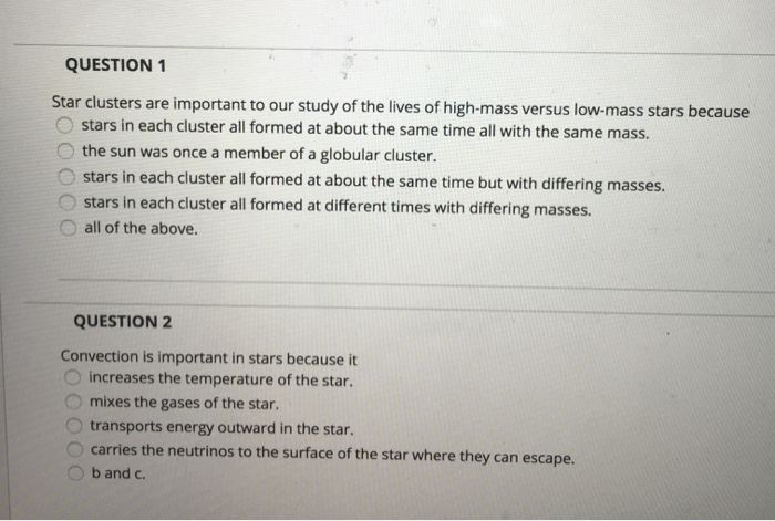 Solved QUESTION 1 Star clusters are important to our study | Chegg.com