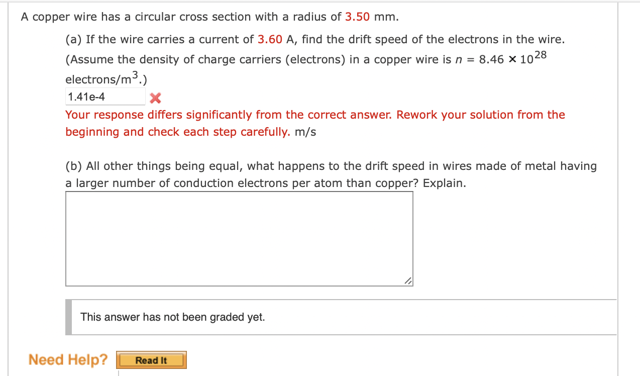Solved A copper wire has a circular cross section with a | Chegg.com