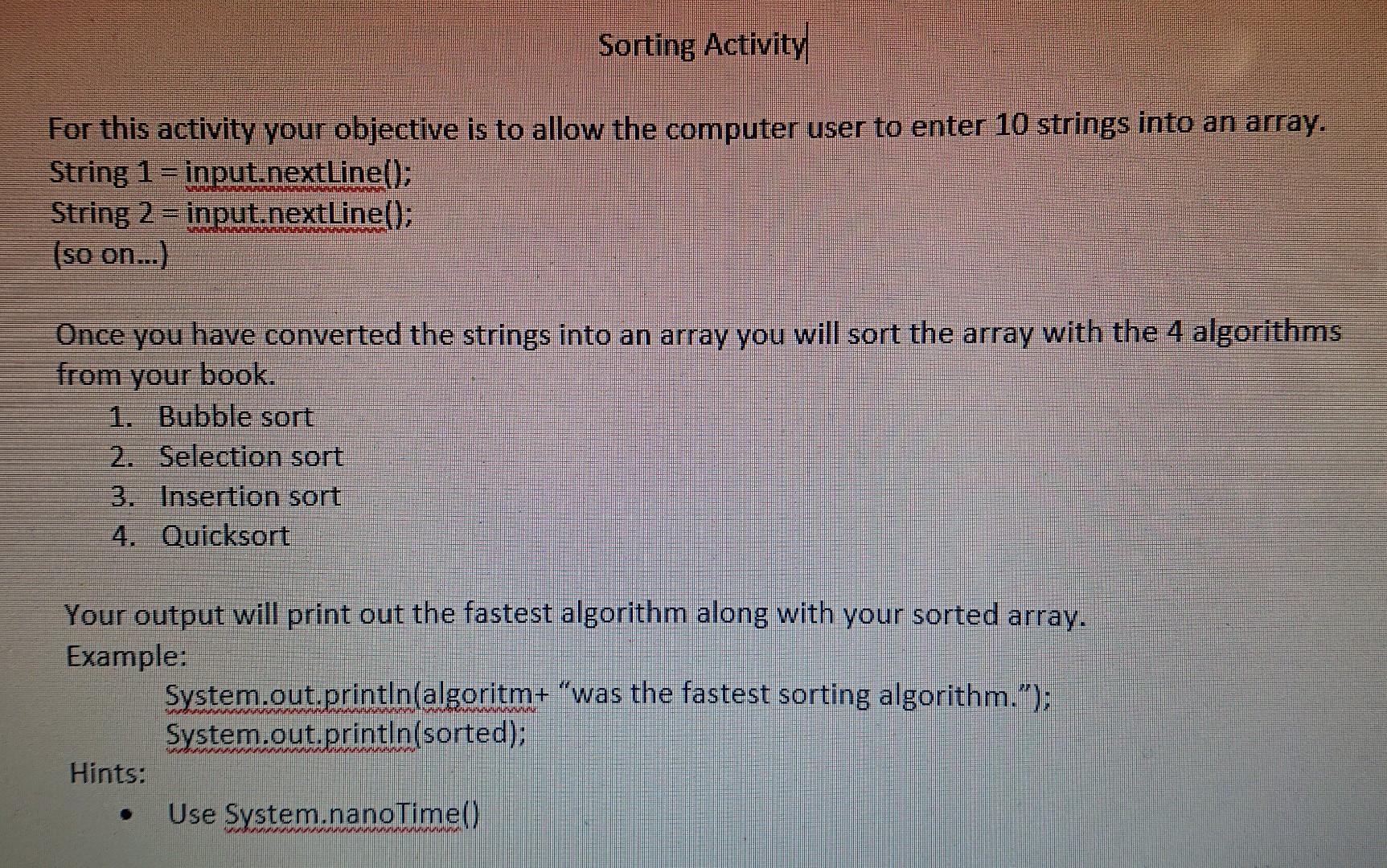 Solved Sorting Activity For this activity your objective is | Chegg.com