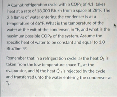 A Carnot refrigeration cycle with a COPR ﻿of 4.1, | Chegg.com