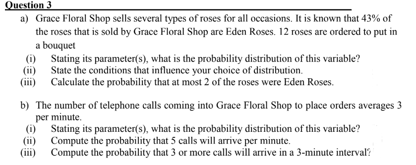 Solved Question 3a) ﻿Grace Floral Shop sells several types | Chegg.com