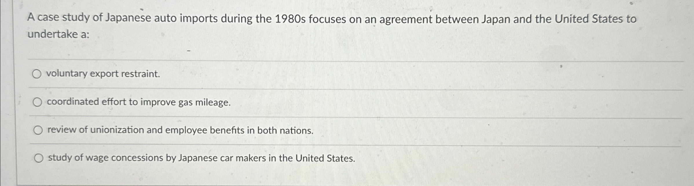 Solved A case study of Japanese auto imports during the 1980 | Chegg.com