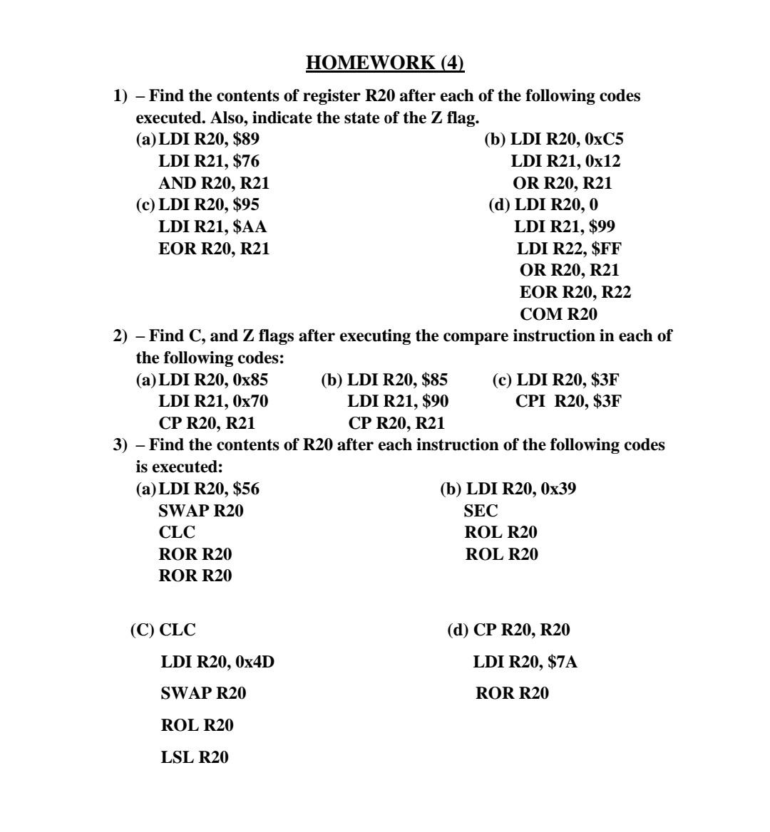 Solved 1) - Find the contents of register R20 after each of | Chegg.com