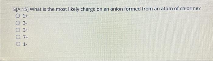 Solved S[A:15] What is the most likely charge on an anion | Chegg.com