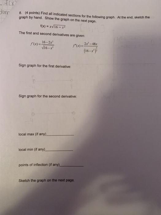 Solved f(x dom 8. (4 points) Find all indicated sections for | Chegg.com